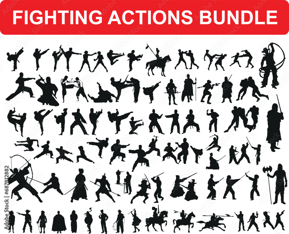 various type of fighting actions bundle, Judo, Karate, MMA, Kung Fu ...