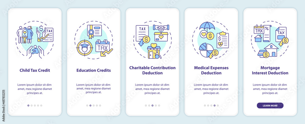 Specific tax benefits onboarding mobile app screen. Fiscal policies ...
