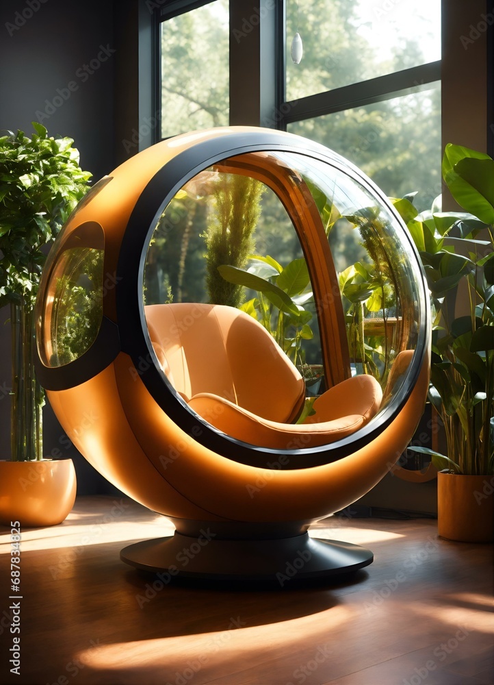 interior of a chair futuristic sci-fi pod chair, Flat Design, Product ...