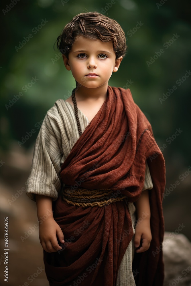 A little kid boy child wears ancient aged Roman clothing. Generative AI ...