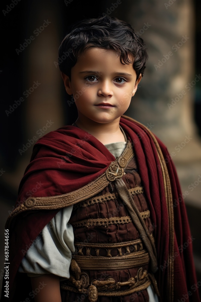 A little kid boy child wears ancient aged Roman clothing. Generative AI ...