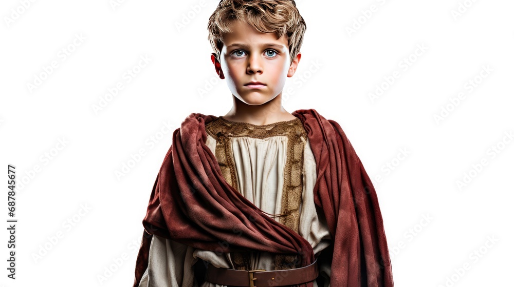 A little kid boy child wears ancient aged Roman clothing. Generative AI ...