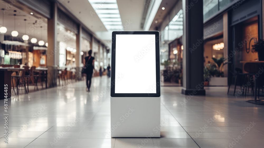 Interactive digital display in a bustling shopping mall corridor ...