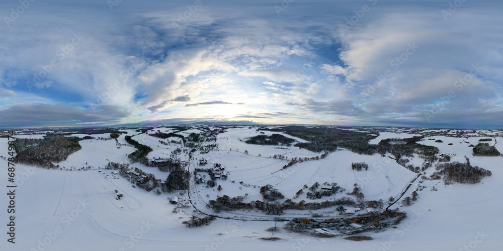 Aerial Panorama 360 view of a village Popielowek with the beautiful ...