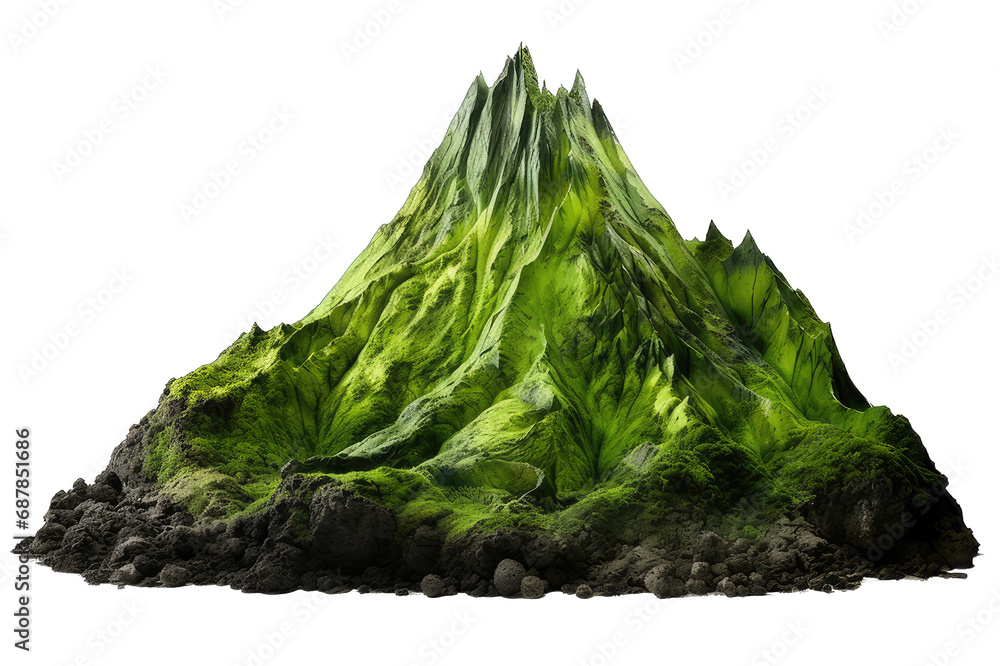 Green mountain landscape isolated on transparent background. Green moss ...