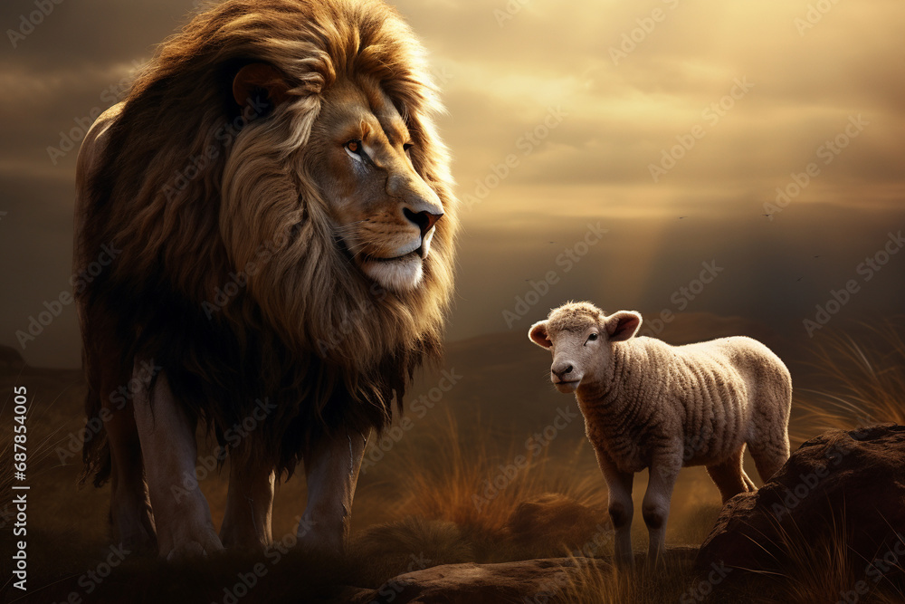 Peaceful Imagery: Christian Symbolism with Lion and Lamb Metaphor Stock ...