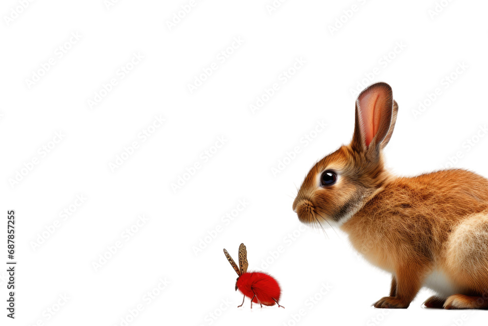 Animal Scarlet Hare with Tiny Mouse Friend on a White or Clear Surface ...