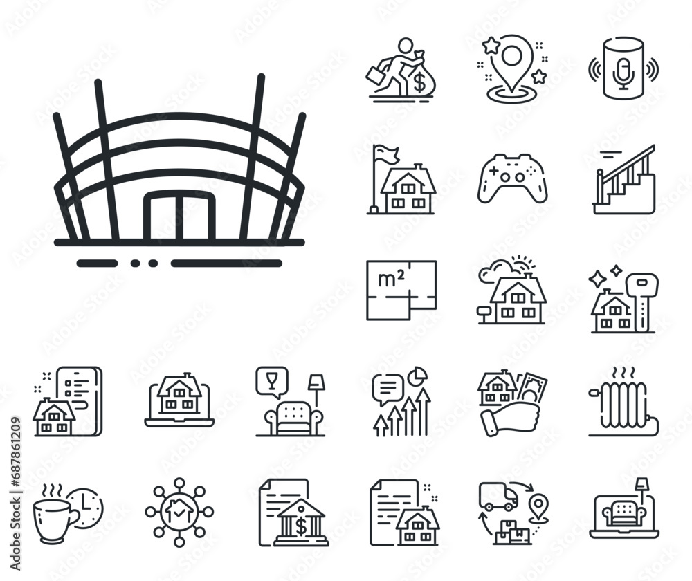 Competition building sign. Floor plan, stairs and lounge room outline ...