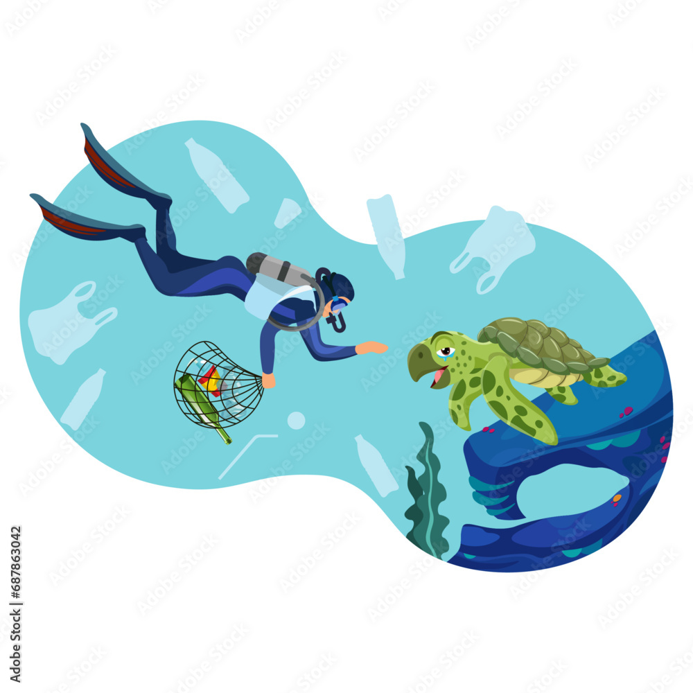 A set of illustrations on the topic of ocean pollution with plastic and ...