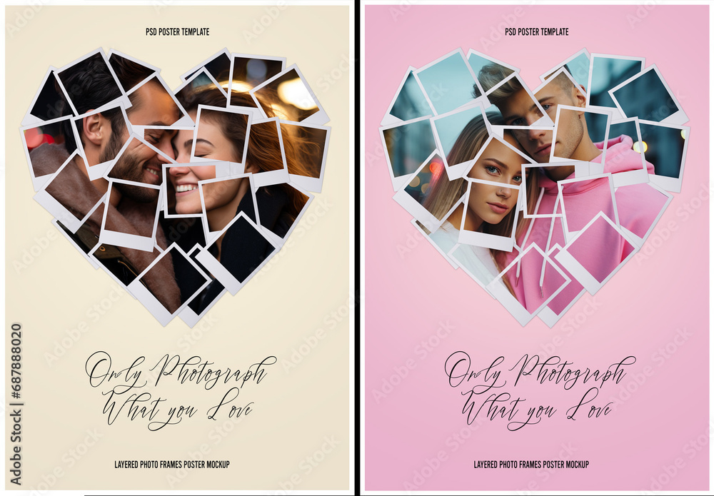 Polaroid photo heart shape poster mockup - couple sample image is ai ...