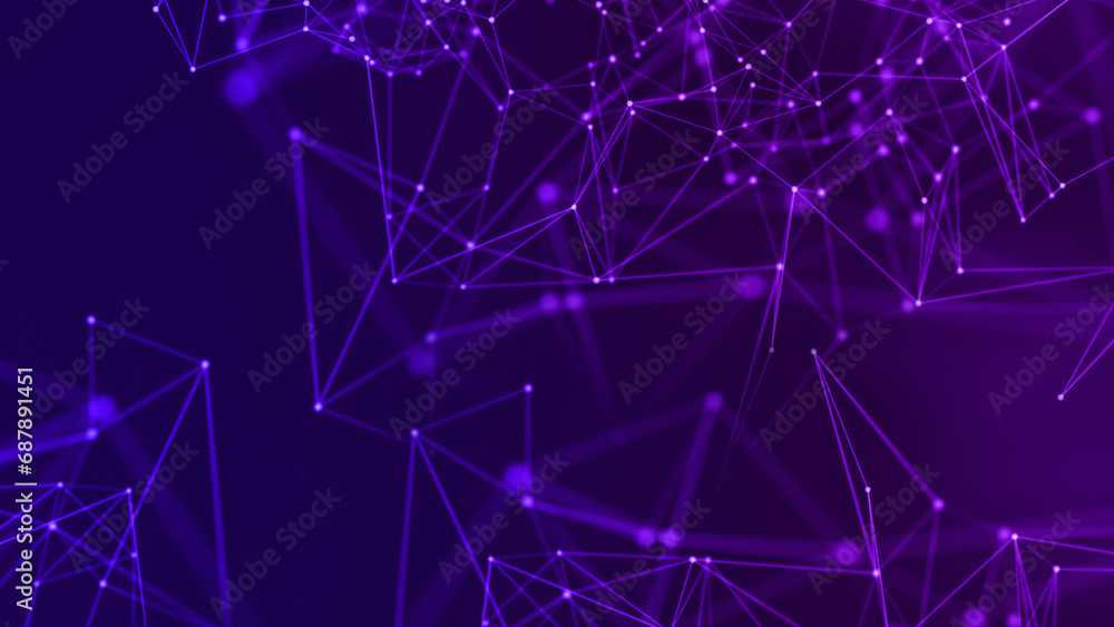 Abstract technology background with dots and connecting lines. Purple ...