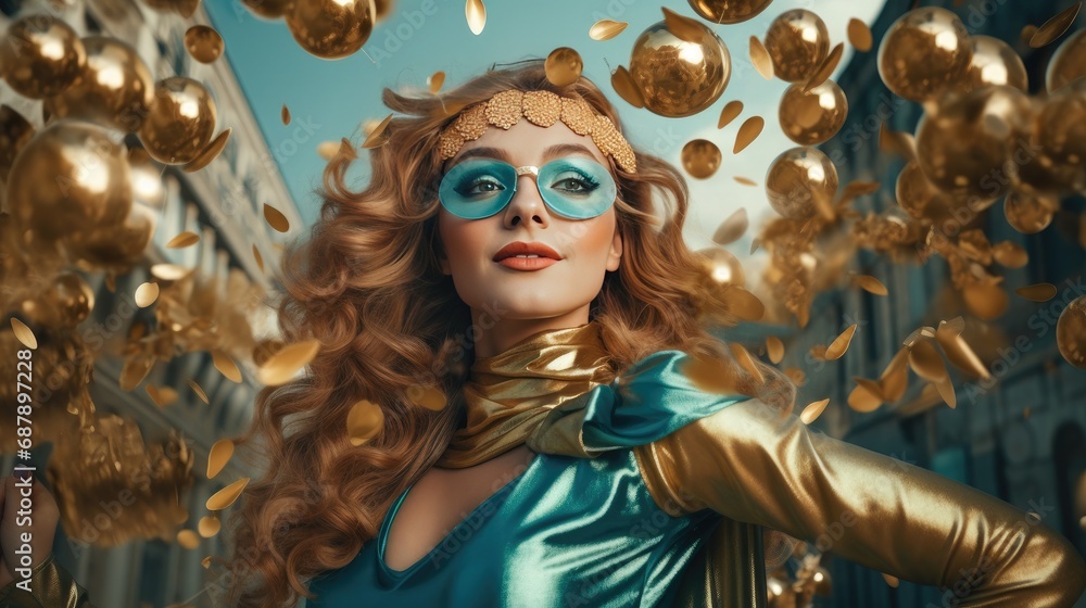 Beautiful, young girl in superhero costume, princess warrior, leader ...