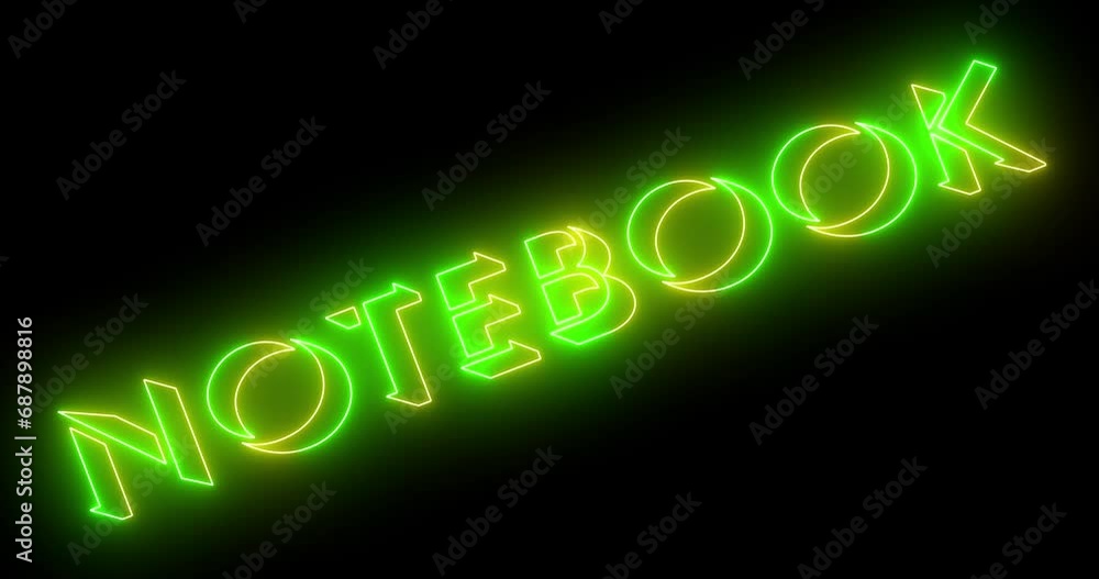 Neon-colored notebook word text animation with a glowing neon-colored ...