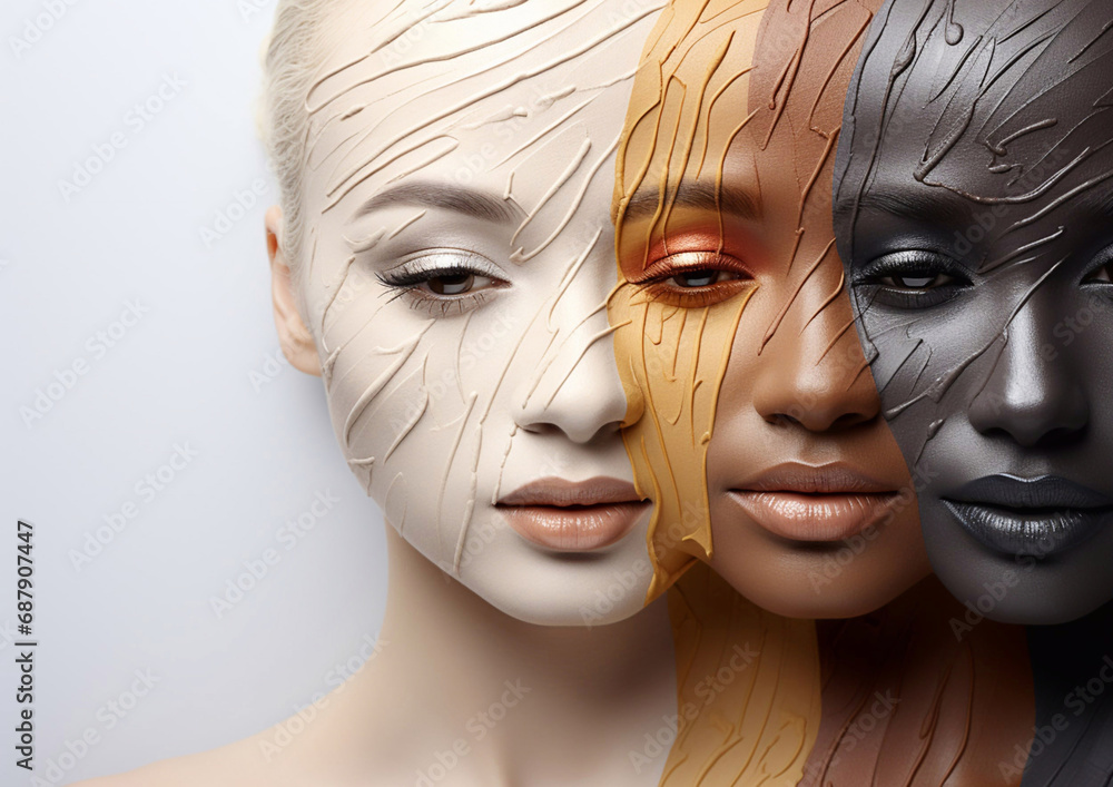 Beautiful women faces created from makeup foundation swatches as ...