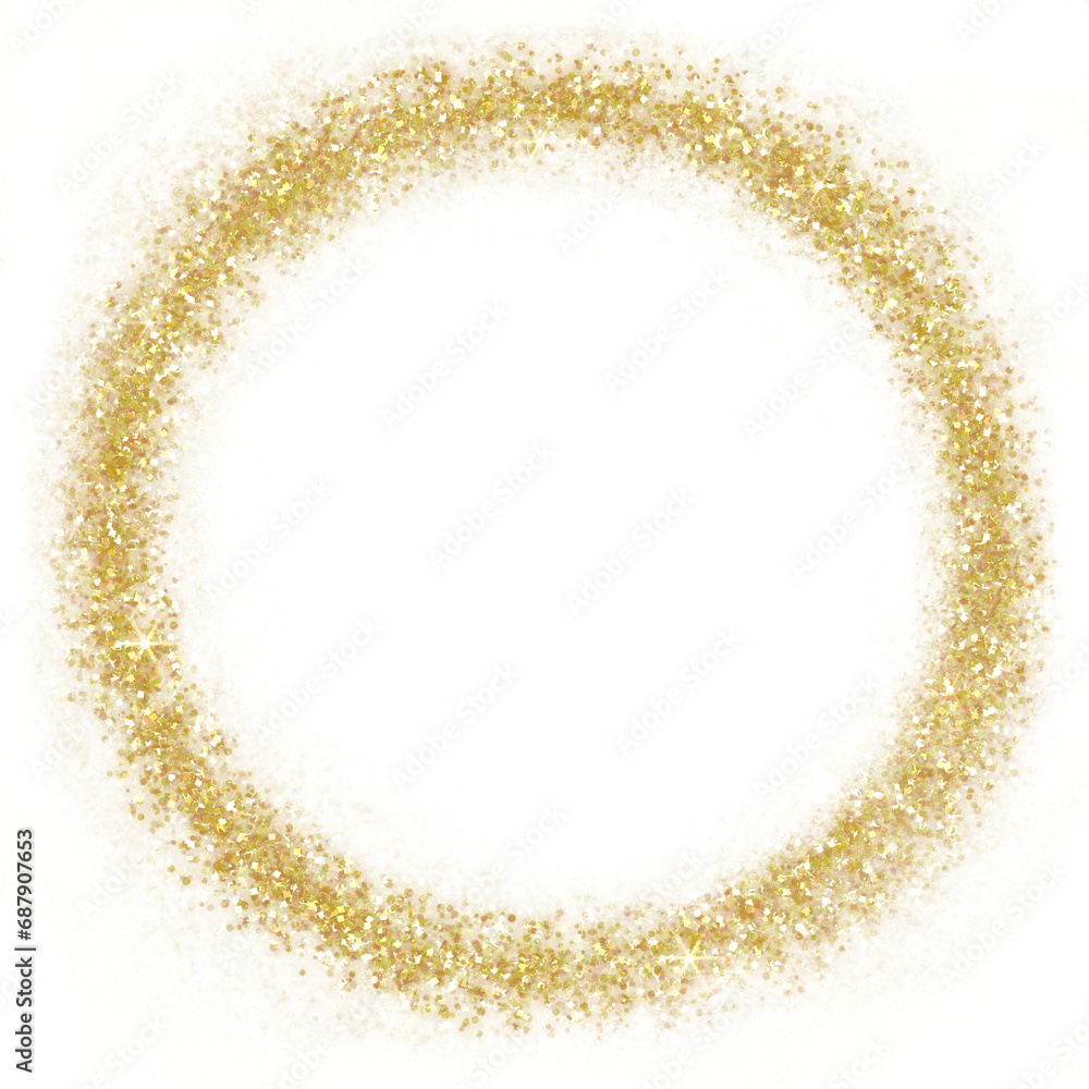 Gold glitter circle frame. golden sparkle confetti. Circle frame on ...