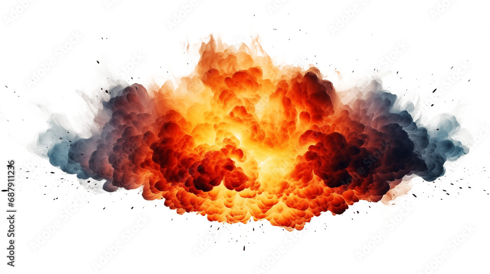 Realistic fiery explosion with colorful streaks. Large fireball with ...