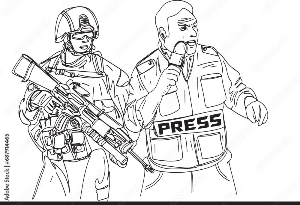 War Zone Reporter Sketch, Cartoon Press Journalist Vector, Illustration ...