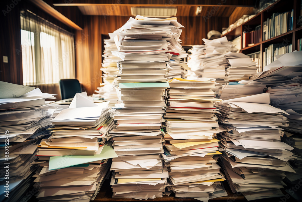 Paperwork, stacks business papers in office Stock Photo | Adobe Stock