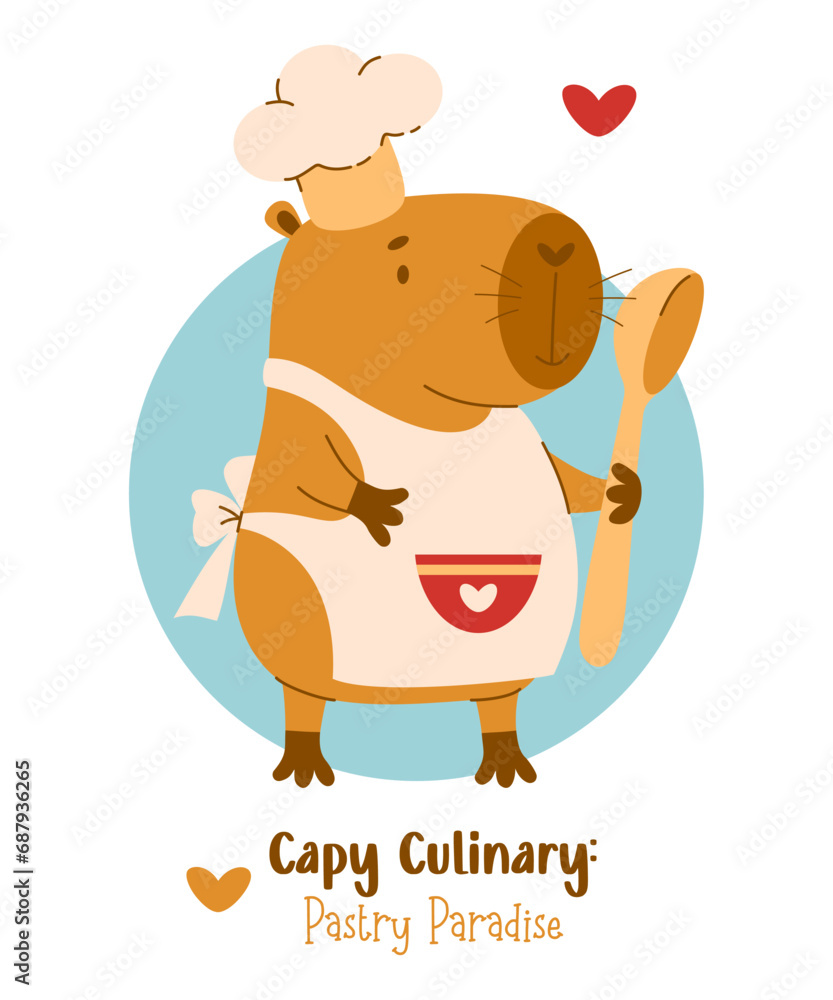 Cute capybara cook with spoon. Funny capibara character. Vector ...