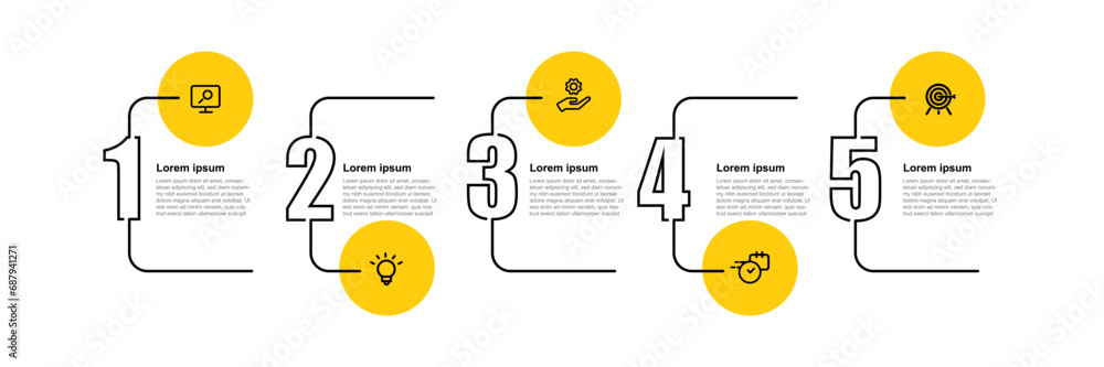 Infographic template vector element with line style and 5 step process ...