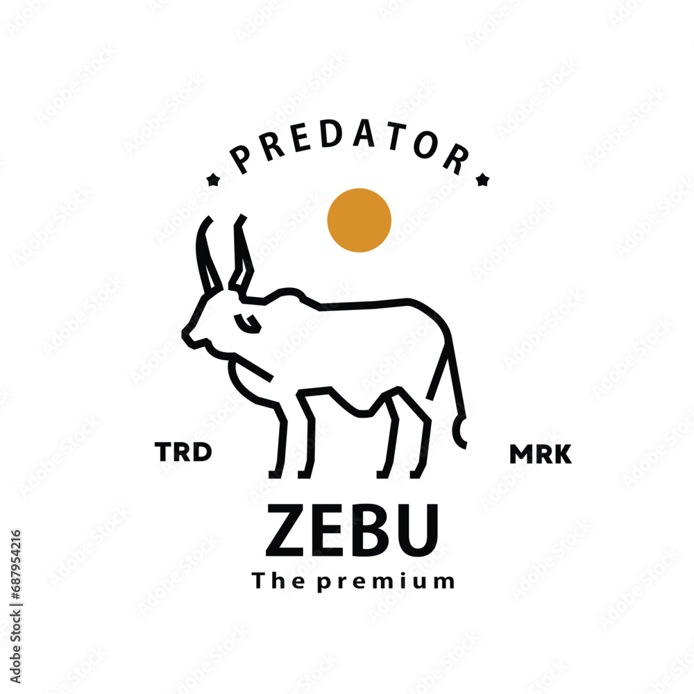 vintage retro hipster zebu logo vector outline monoline art icon Stock ...