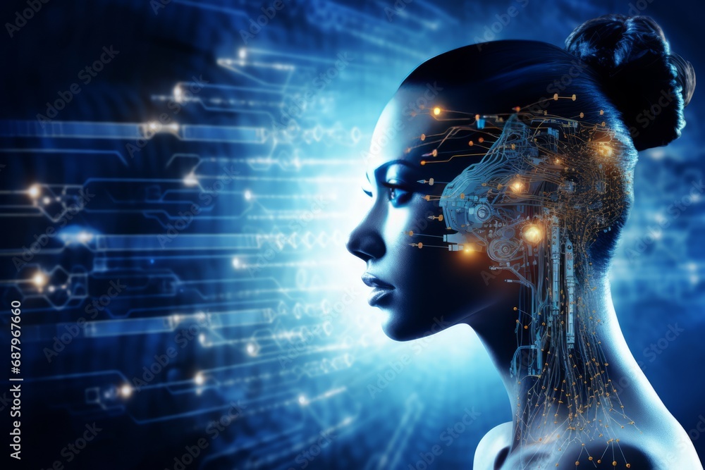 ai deep learning computer coding female person with a holographic ...