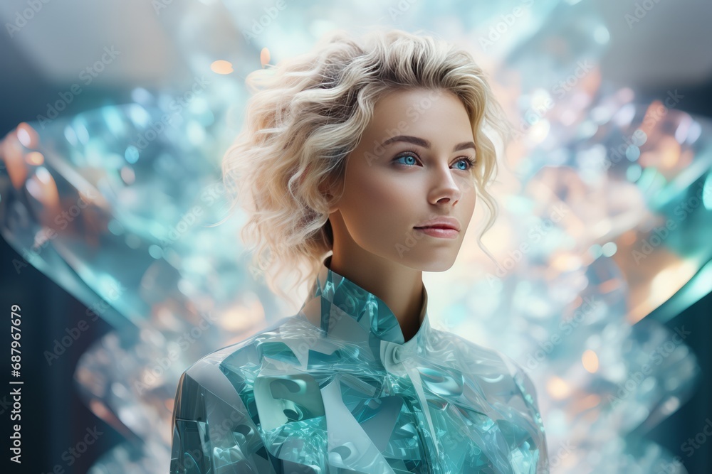 ai deep learning computer coding female person with a holographic ...