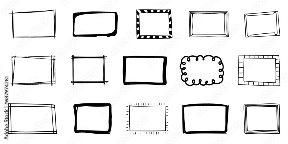 Sketch frames, sketchy border element collection. Hand drawn sketch ...