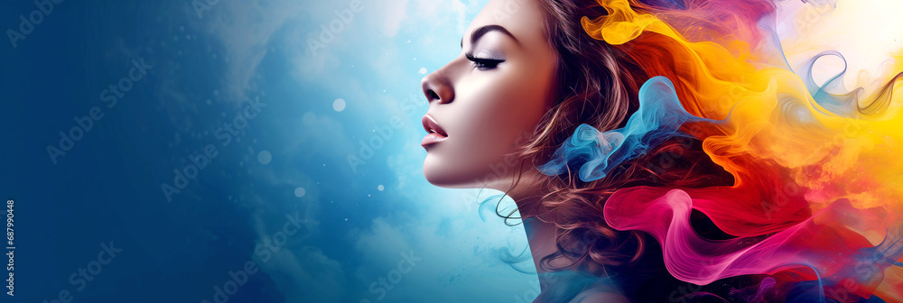 Surreal Illustration Of A Young Woman With Long Hair In Different ...