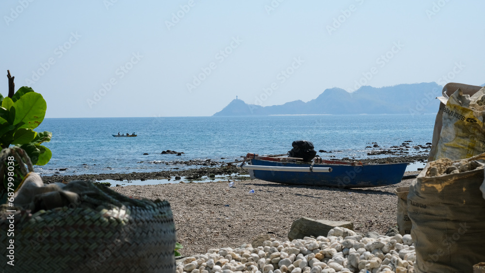 Scenic landscape view of seascape with traditional fishing boats on ...