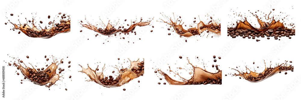 Collection of PNG. Coffee splash with coffee beans isolated on a ...