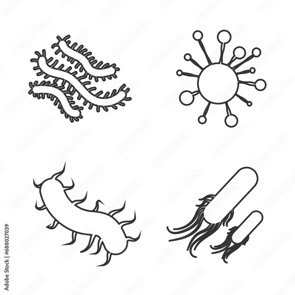 Bacteria and germs colorful set, micro-organisms disease-causing ...