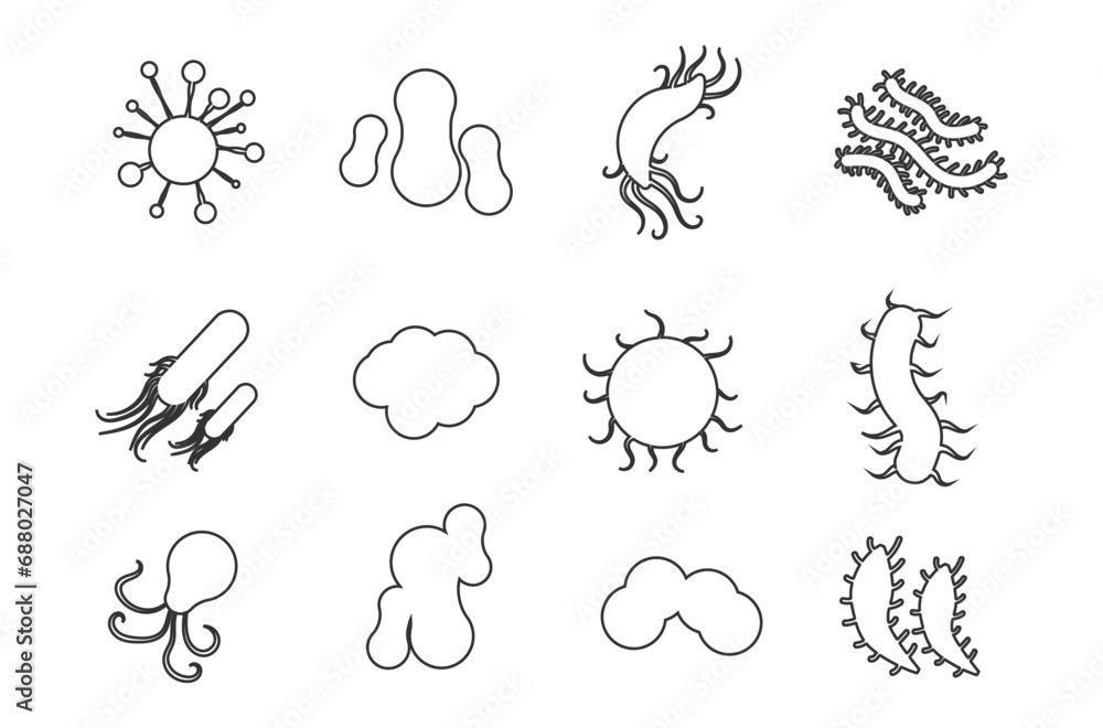 Bacteria and germs colorful set, micro-organisms disease-causing ...
