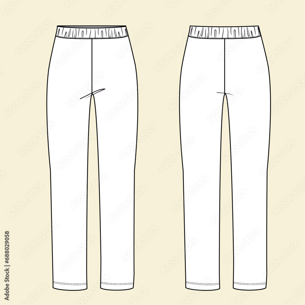 pant flat sketch vector illustration pajama pants front and back ...