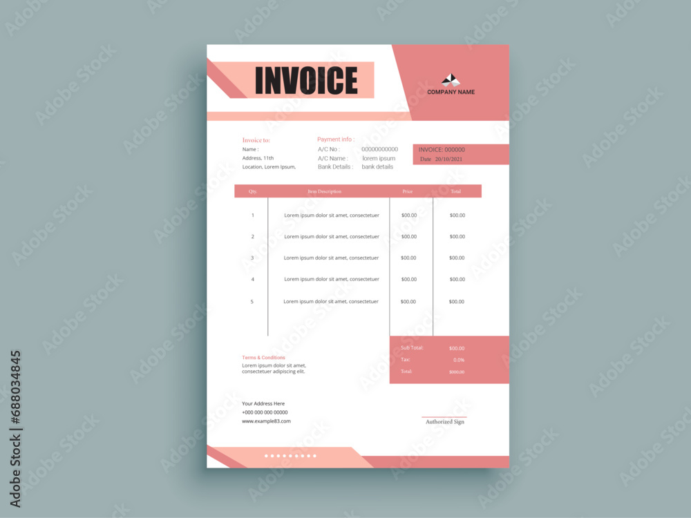 Invoice Design. Business invoice form template. Invoicing quotes, money ...