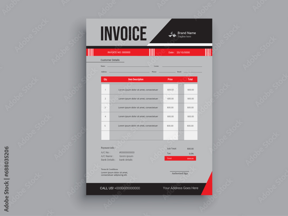 Invoice Design. Business invoice form template. Invoicing quotes, money ...