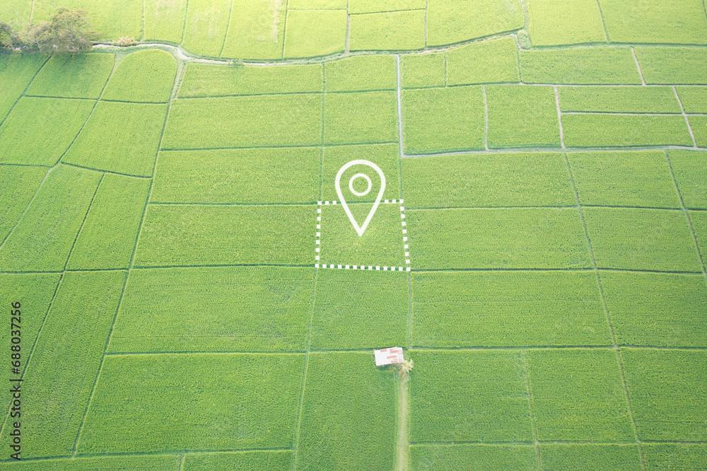 Land plot in aerial view. Identify registration symbol of vacant area ...
