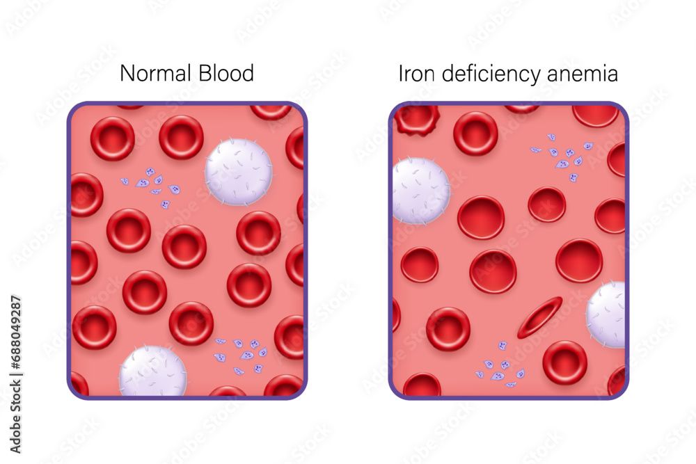 Comparison between normal blood and iron deficiency anemia vector ...