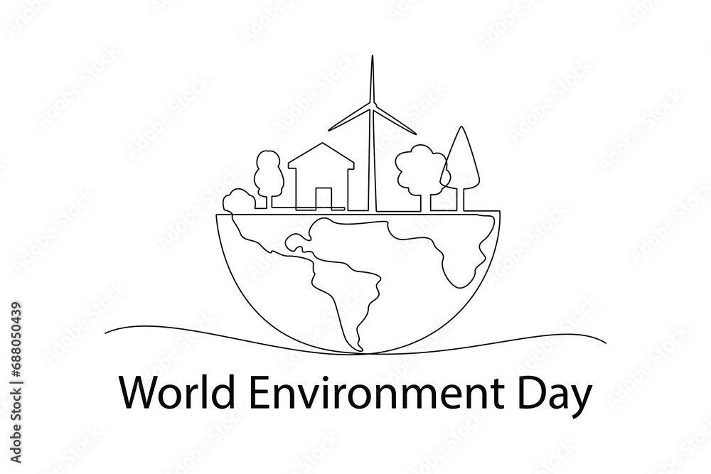 One continuous line drawing of World Environment day concept. Doodle ...