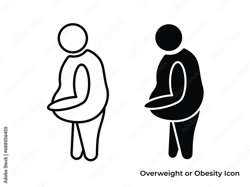 Overweight or obesity themed vector icon outline and silhouette set ...