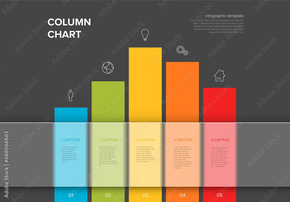 Infographic block chart report template with labels on semi transparent ...