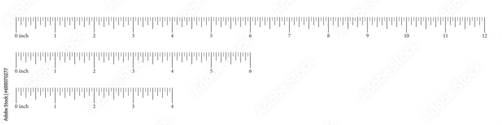 Set of inch rulers measurement tools with numbers scale. Collection ...