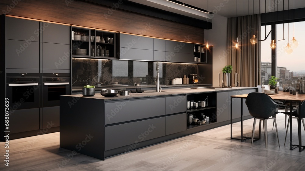 Design a kitchen with a mix of high-gloss and matte finishes Stock ...