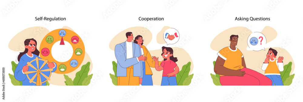Conflict resolution set. Illustrating self regulation, cooperation, and ...