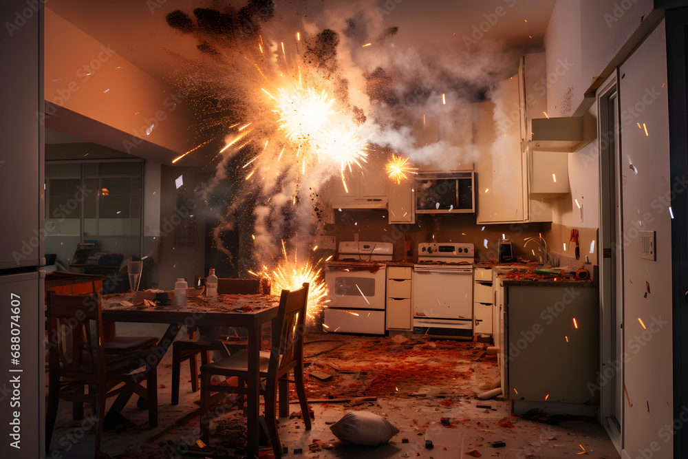Fireworks explosion in the apartment and fire inside the apartment in ...