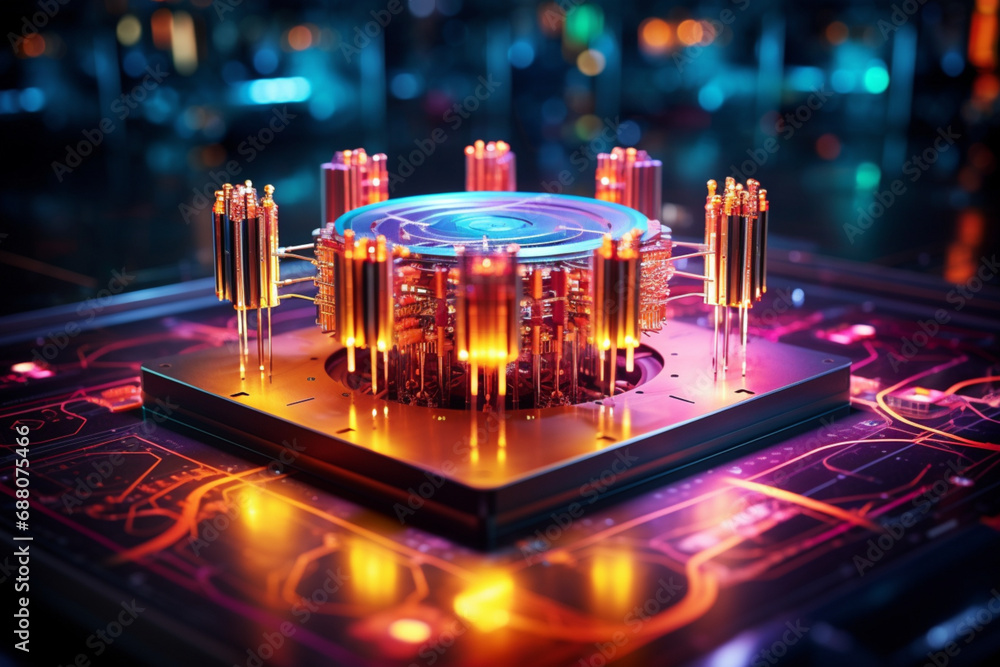 Quantum computer in operation, Futuristic lab with sleek, minimalistic ...