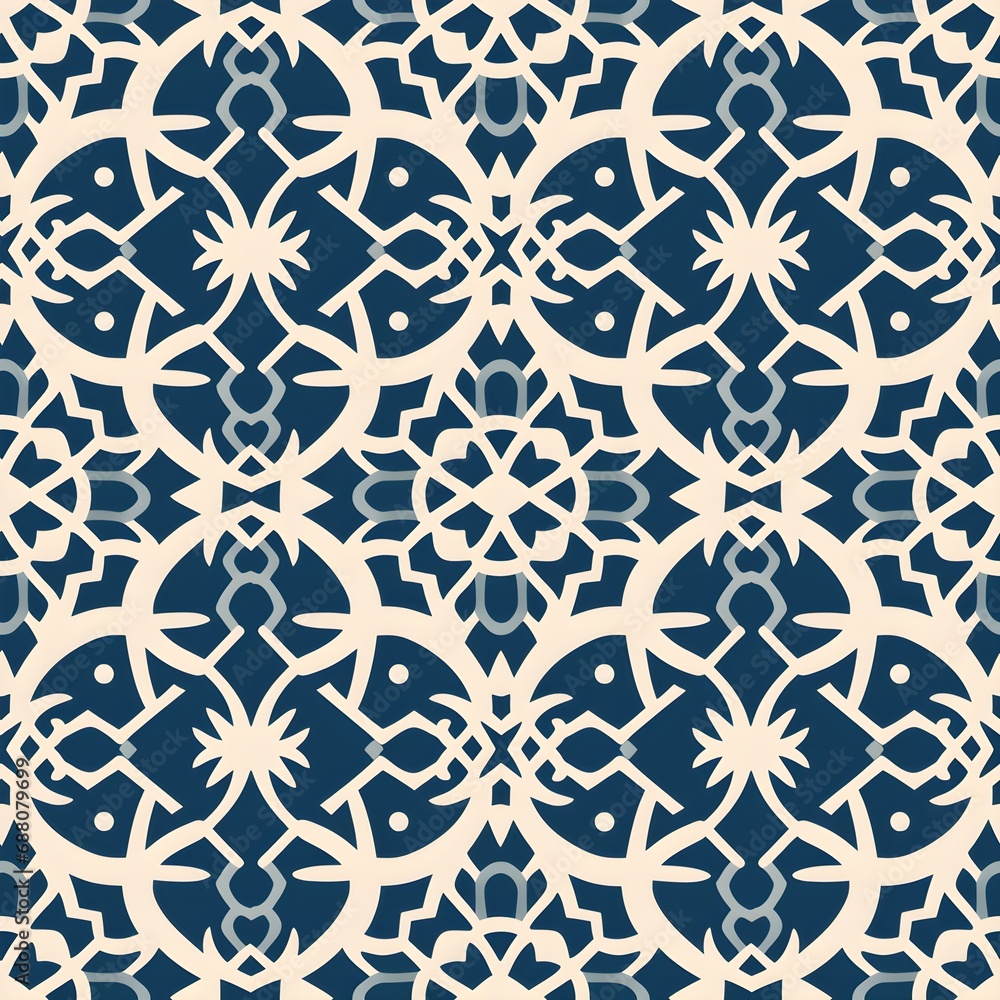 Navy and Cream Islamic Jaali Pattern with Floral Highlights Stock ...