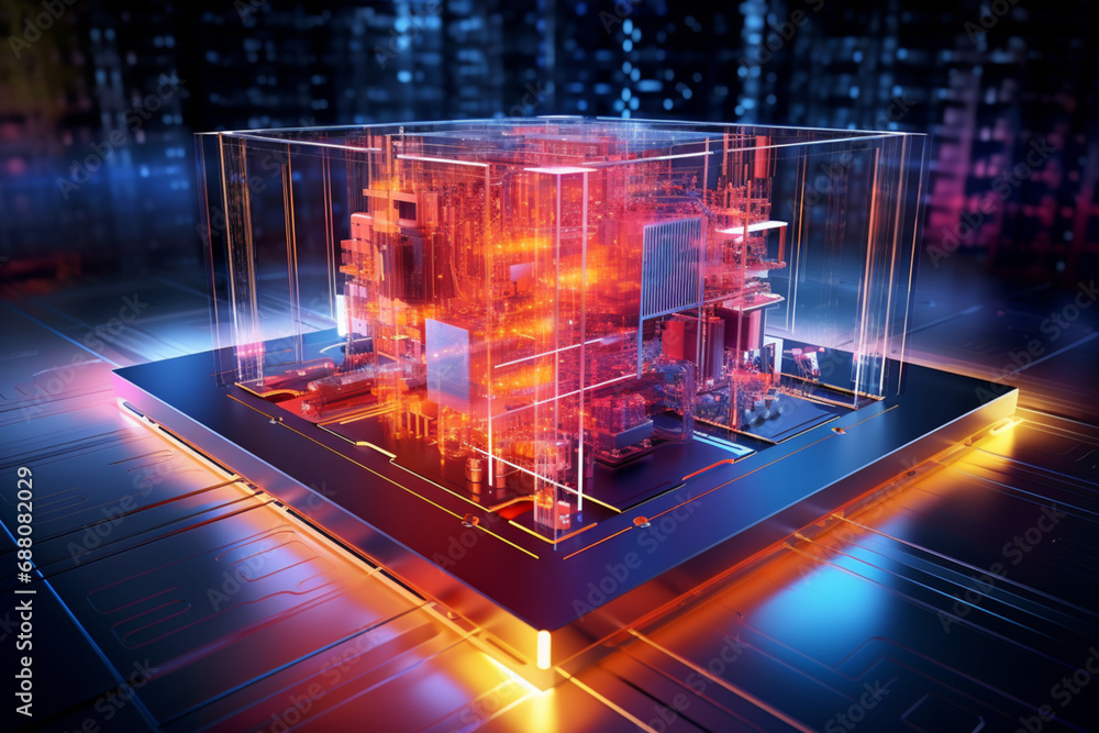 Quantum computer in operation, Futuristic lab with sleek, minimalistic ...