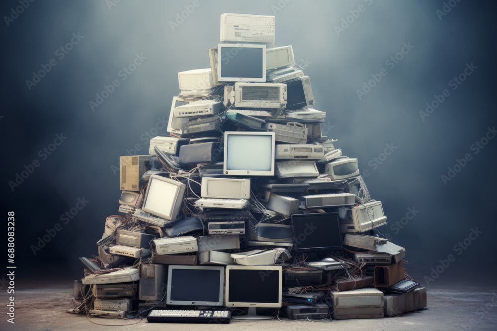 Huge pile of the electronic computer monitor screen display waste and ...