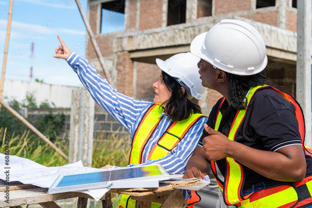 Real estate concept.Female African American engineer, contractor ...